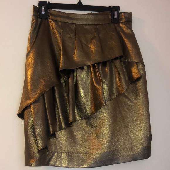 2B.Rych | Skirts | Womens Metallic Gold Ruffle Mini Skirt | Poshmark